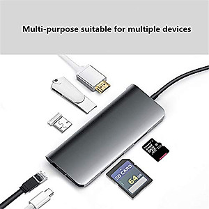 ZPLJ High-Speed USB C Hub 7 in 1 USB C Adapter with 4K HDMI 2 USB 3.0 Ports SD TF Card Reader PD Charging,Gigabit Network Card Compatible USB Hub Adapter Portable