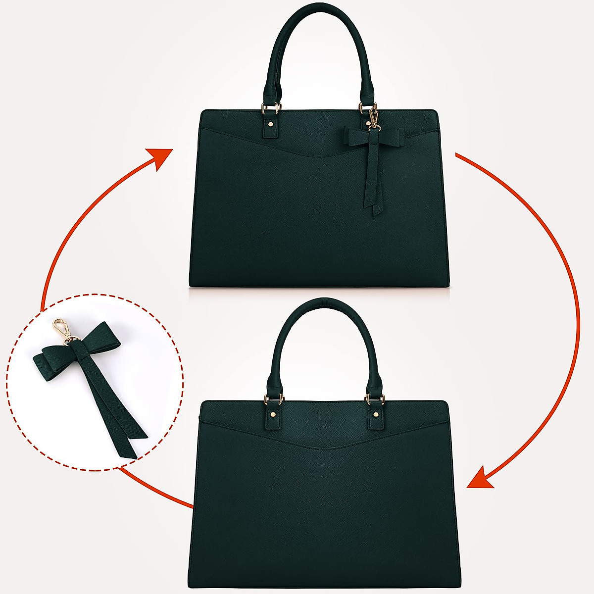 RAINSMORE Laptop Bag for Women 15.6 Inch PU Tote Bag Business Work Bag Waterproof Briefcase Computer Tote Lightweight Handbag Shoulder, Dark Green