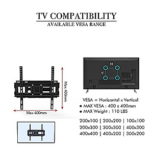 Stainless Steel Universal TV Wall Stand Base for Most 32-60 Inches Flat Curved TVs,TV Wall Box Shelf up to 35KG Tilting Height Adjustable, Max VESA 400x400mm
