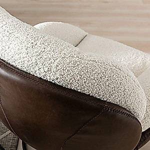 ZHENGHAO Swivel Accent Chair with Ottoman, Mid Century Modern Faux Fur Lounge Chair with footrest, Comfy Fluffy Armchair with 360 Degree Metal Base for Reading/Living Room/Bedroom, White