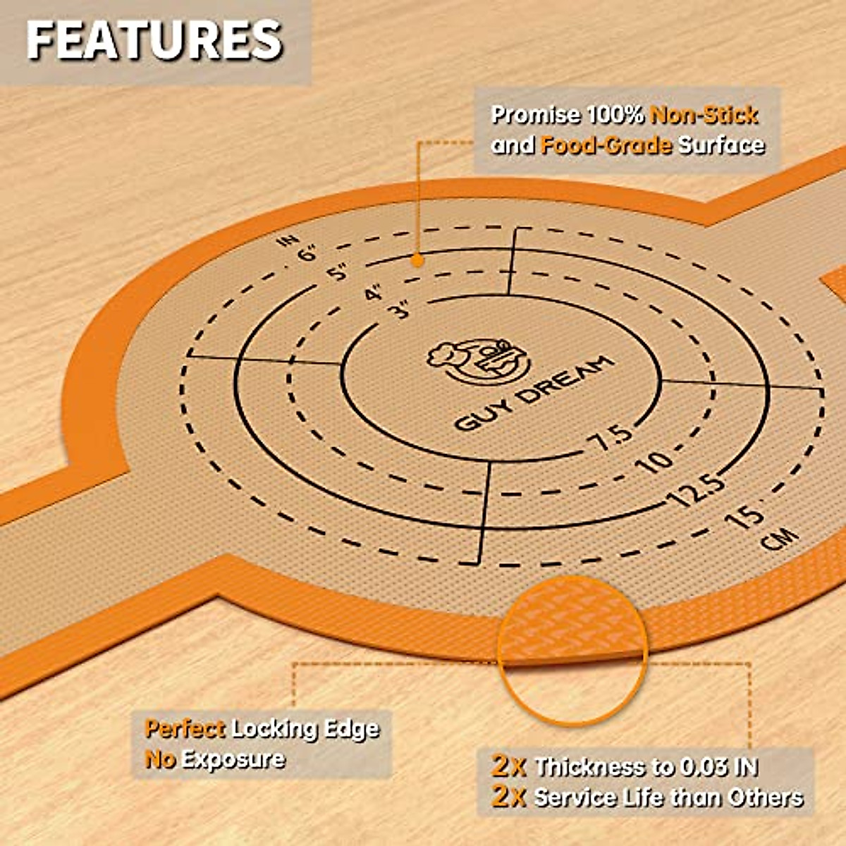 2PCs GUY DREAM Silicone Baking Mat for Dutch Oven - Non-stick Bread Sling - 8.3 Inch Reusable Bread Baking Mat – Silicone Dutch Oven Liner with Long Handles & 1 Set of Silicone Brush & Spatula