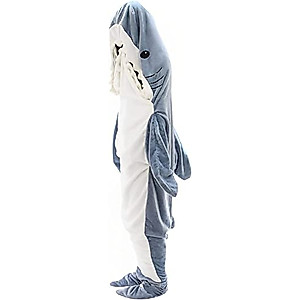 Shark Blanket Hoodie,Shark Blanket Adult,Shark Blanket Super Soft Cozy Flannel Hoodie Sleeping Bag Shark Tail Wearable Fleece Throw Blanket, Shark Onesie Blanket (L(67X27.5IN))