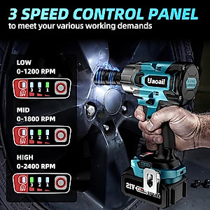 Uaoaii 1000N.m(738ft-lbs) Cordless Impact Wrench High Torque, Battery 1/2 Impact Gun w/ 2X 4.0Ah Batteries, Fast Charger, 5 Sockets & Storage Box, Electric Impact Wrench for Truck RV Mower, IW800