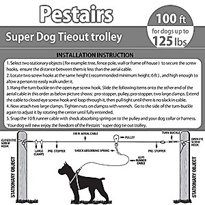 Heavy Duty Aerial Dog Tie Out Trolley System for Small to Large Dogs - Dog Run Cable 100ft /75ft /50ft Dog Zipline with 10ft Dog Runner Cable for Yard Camping