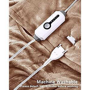 Heated Blanket 62 x 84 Inches Double Sided Extremely Soft Flannel Electric Blanket Twin Size Machine Washable Fast Heating with 4 Heating Levels & 10 Hours Auto Off, Home Office Use, Light Brown