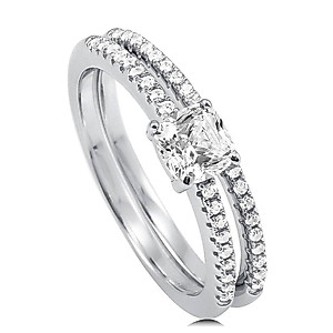 BERRICLE Sterling Silver Solitaire Wedding Engagement Rings 0.6 Carat Cushion Cut Cubic Zirconia CZ Ring Set for Women, Rhodium Plated Size 8