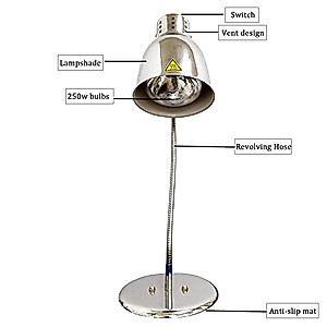 Single Bulb Heat Lamp for Food 250w Food Warming Light Buffet Warmer Lamps for Fries,Fried Food,Pizza,Donuts,Pastas