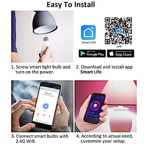 Smart LED Light Bulbs 150W Equivalent, 1600LM 16W Alexa Light Bulbs, A19 E26 Ultra Bright Color Changing Light Bulbs, 2.4 GHz WiFi Dimmable Light Bulbs Compatible with Alexa, Google 4 Packs(Upgrated)