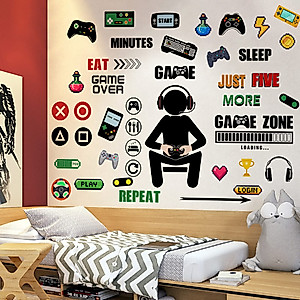 Gamer Wall Decals Stickers Glow in The Dark Wall Decals Game Wall Stickers Gaming Controller Wall Decals Game Room Decor Video Game Decal for Boys Kids Girls Bedoom Playroom Wall Decor… (Sky Blue)