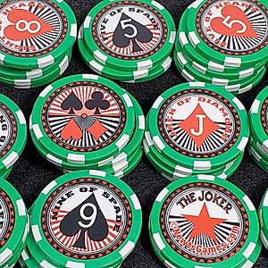 Poker Chip Cardians with Playing Cards Printed on Them - Perfect for Poker Runs - Includes Standard 52 Cards with 2 wilds & 1 Double Back