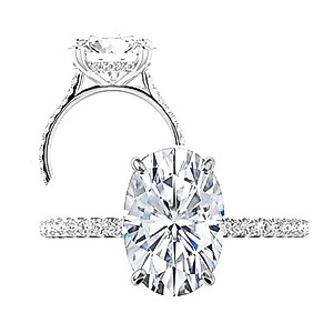 14K Gold Handmade 4 CT Oval Cut VVS1 Colorless Moissanite Engagement Rings for Women Bridal Set Moissanite Wedding Rings for Gifts (White Gold, 8)