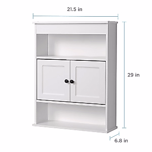 Zenna Home Bathroom Wall Cabinet, White with 2 Doors and 3 Adjustable Shelves, Ideal Medicine Cabinet or Over-the-Toilet Wall-Mounted Storage for Bathroom Essentials