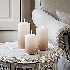 Lights4fun, Inc. Set of 3 TruGlow Bronze Ombre Wax Flameless LED Battery Operated Pillar Candles with Remote Control