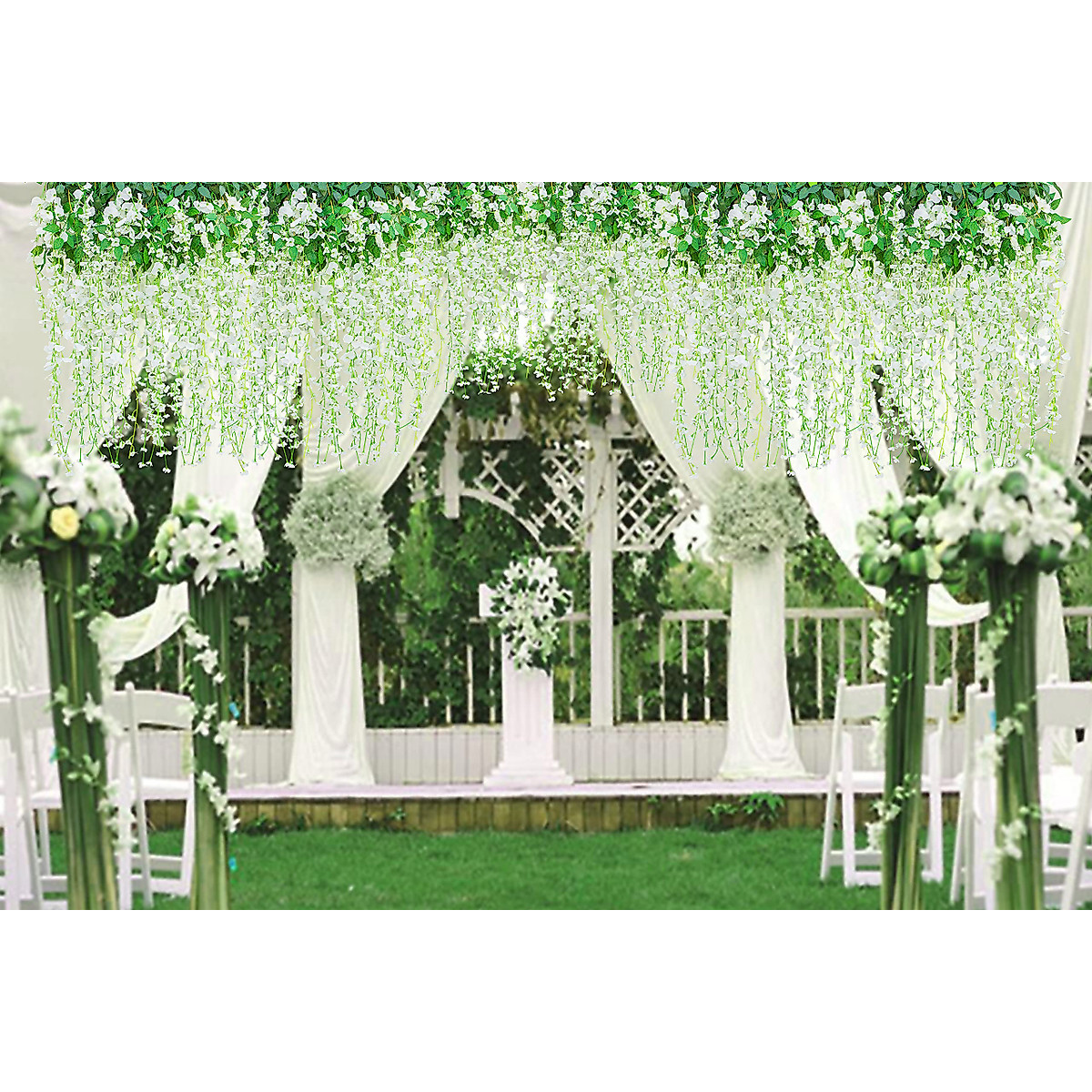 TINGE TIME Wisteria Artificial Flowers Garland, 12Pcs Artificial Wisteria Vine Silk Hanging Flower for Home Garden Outdoor Ceremony Wedding Arch Floral Decor
