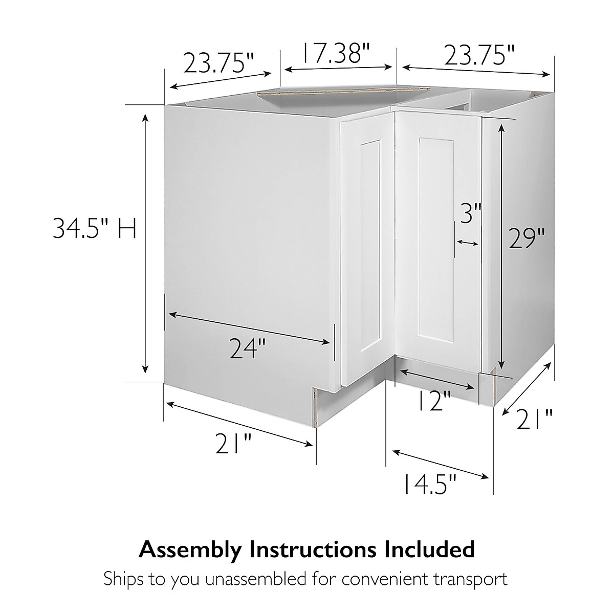 Design House Brookings 36-Inch Lazy Susan Cabinet, White Shaker