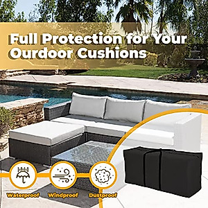 PATERIC Outdoor Cushion Storage Bag 48 Inch Large Waterproof Patio Pillow Storage Cover for Garden Furniture Cushions Protection Water Resistant, Black