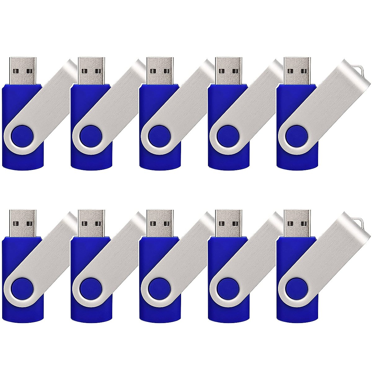 HWJK USB 2.0 128MB Flash Memory Stick Drive Swivel Thumb Drives Bulk 10 Pack, with LED Indicator, 10 x Removable White Labels (10PCS 128MB Blue)