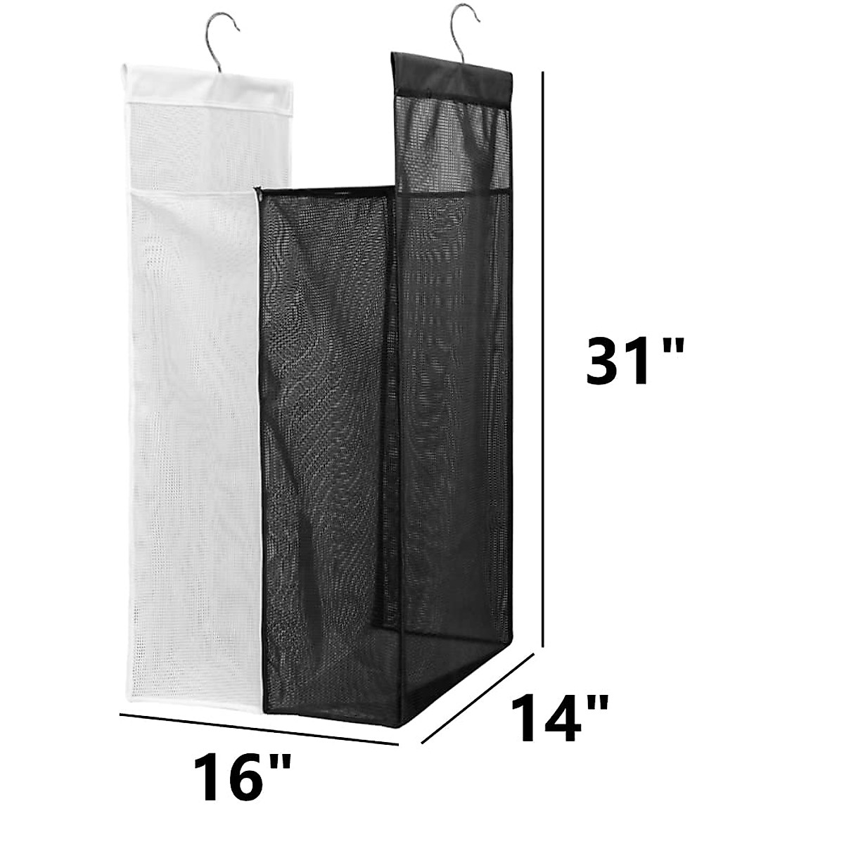 ALYER 2 Sections Collapsible Mesh Laundry Hamper,Hanging Heavy Duty Laundry Basket and Durable Dorm Bathroom Storage Bag with Two Hangers,Black & White