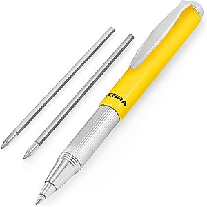 ZEBRA Telescopic Brights Retractable Ballpoint Pen - 1.0mm - BLUE INK - Yellow Barrel + 2 Black Refills