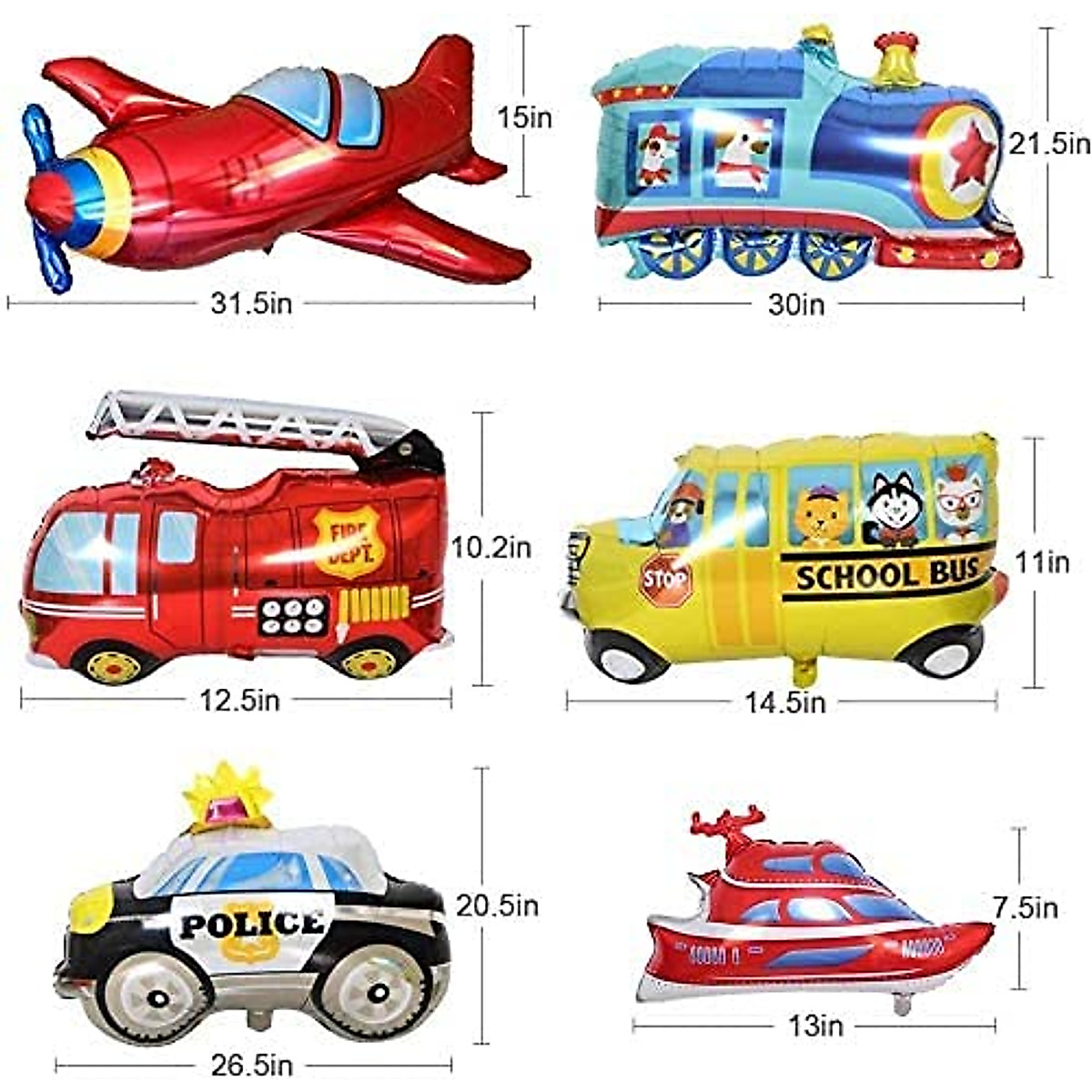 BIRLON Construction Birthday Party Supply, Transport Vehicle Theme Decoration for Boy Baby Shower, Red Green Yellow Blue Balloon Garland Arch Kit Car Reusable Truck Plane Train Police School Bus Foil