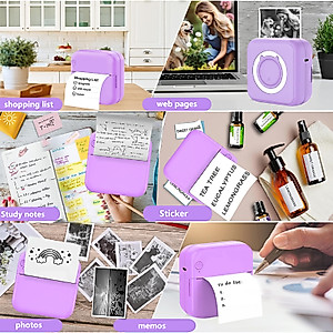 PRINHSJI Mini Printer with 11 Rolls Sticker Paper, Portable Sticker Printer Efficiently and Quickly, Mini Thermal Printer for Study Notes, Pictures,Photos, DIY, Children's Gift and Travel Label