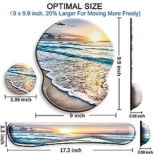 Mouse Pad and Keyboard Wrist Rest Support, with Non-Slip PU Base,Gel Mouse Pad with Coaster,Pain Relief for Gaming, Computer,Office -Beach
