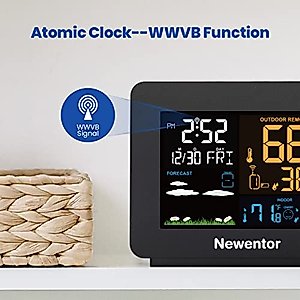 Newentor Projection Alarm Clock for Bedroom Ceiling, Atomic Projector Clocks with WWVB Function,Weather Station with Indoor Outdoor Temperature Humidity, Weather Forecast, Adjustable Backlight