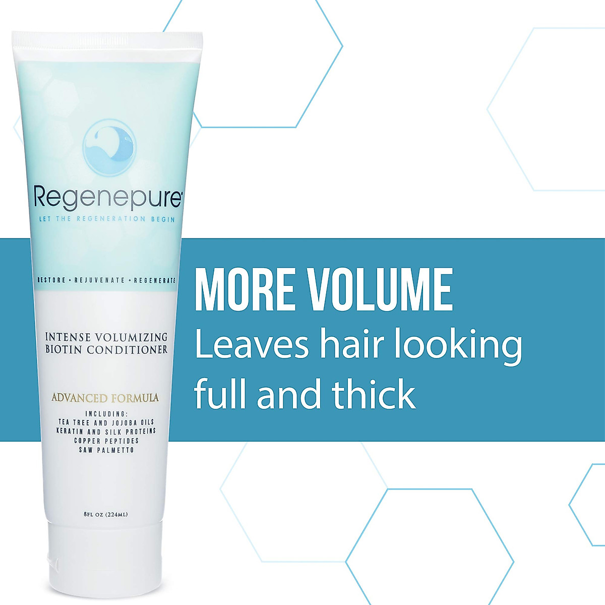 Regenepure, Intense Volumizing Biotin Conditioner, Moisturizing Support for Healthy Hair and Scalp, 8 oz