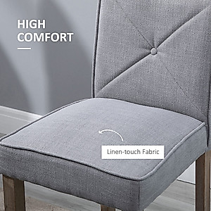 HOMCOM Modern Bar Stools Set of 2, Upholstered Bar Height Kitchen Stools with Build-in Footrest, Solid Wood Legs, Gray