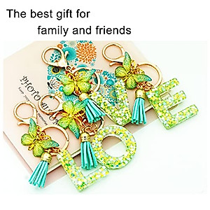 TTYY Initial Letter Keychain for Women Gift for Young Teenage Girl Gifts for Christmas to Mom Daughter green tassel (green star LetterF)