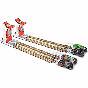 Hot Wheels Monster Trucks Double Destruction 3-in-1 Play Set with 1 1:64 Scale die-cast Metal Body Monster Truck, 1 Plastic Crash Dummy 2 Slam Launchers with Short Straight Tracks & Ramps