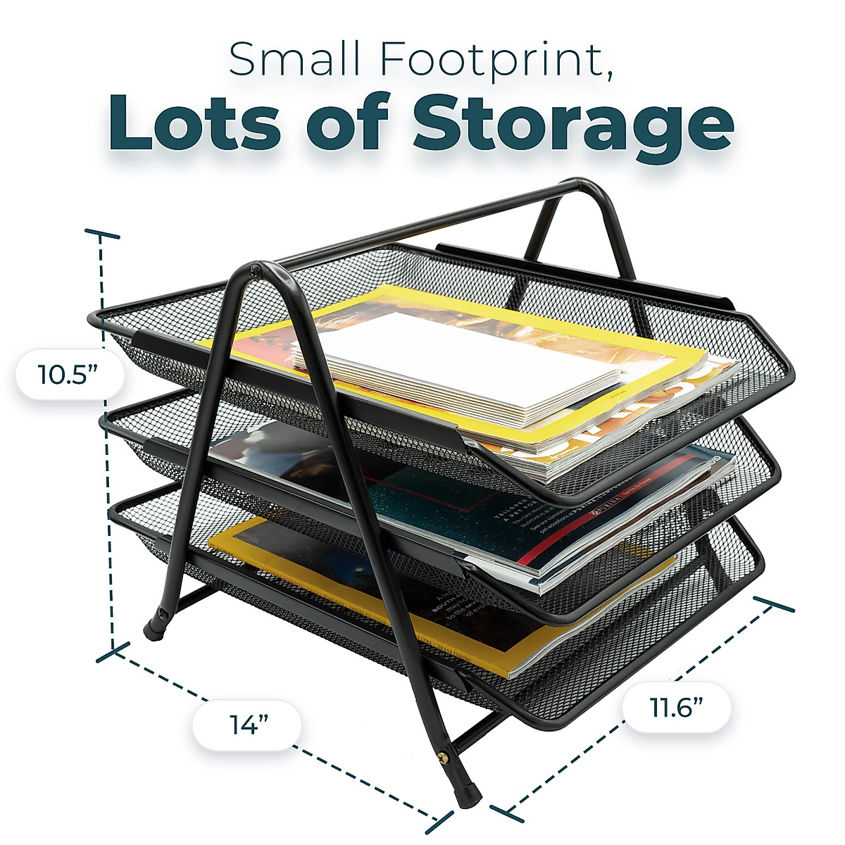 Greenco Letter Tray Desk Organizer, 3-Tier Mesh Paper Tray, Document, Letter, Office Paper Organizer, Black