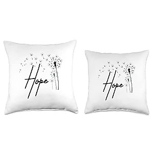 Hope Black Flower Dandelion design Word That Say Hope-Dandelion Flowers Throw Pillow, 18x18, Multicolor