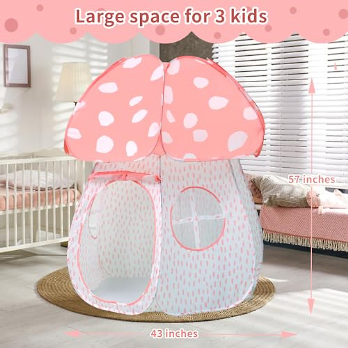 ENCHEAR Kid Play Tent Pop Up Tent Indoor Outdoor Large Space Playhouse for Boys and Girls Foldable Unique Mushroom Tent Patented (43in*57in, Pink Mushroom)