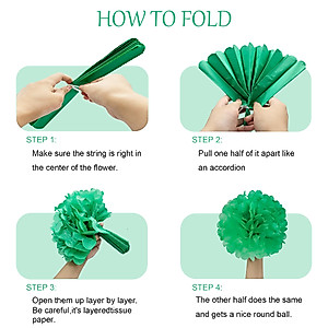 MEIYKO 15PCS Sage Green Tissue Paper Pom Poms with Paper Garland String Hanging Backdrop for Jungle Safari Woodland Baby Shower, Bridal Shower, Wedding Shower, Engagement, Birthday Party Decorations