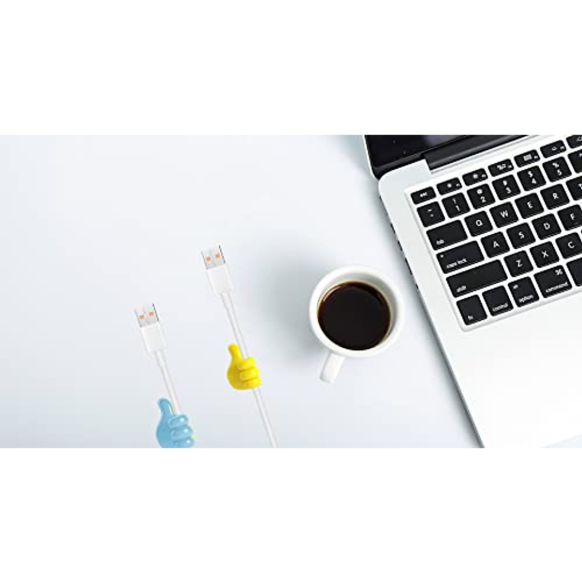 Silicone Thumb Hook - 12pcs Creative Self-Adhesive Wall Hooks for Can Store Keys, Data Cable, Headphone Cable, No Punching（White）