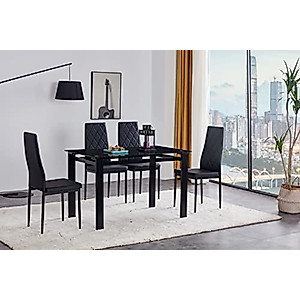 IANIYA 5-Piece Tempered Glass Dining Table Set for Kitchen Room in Transparent Table and Black Chairs (2023 New Black Set 5)