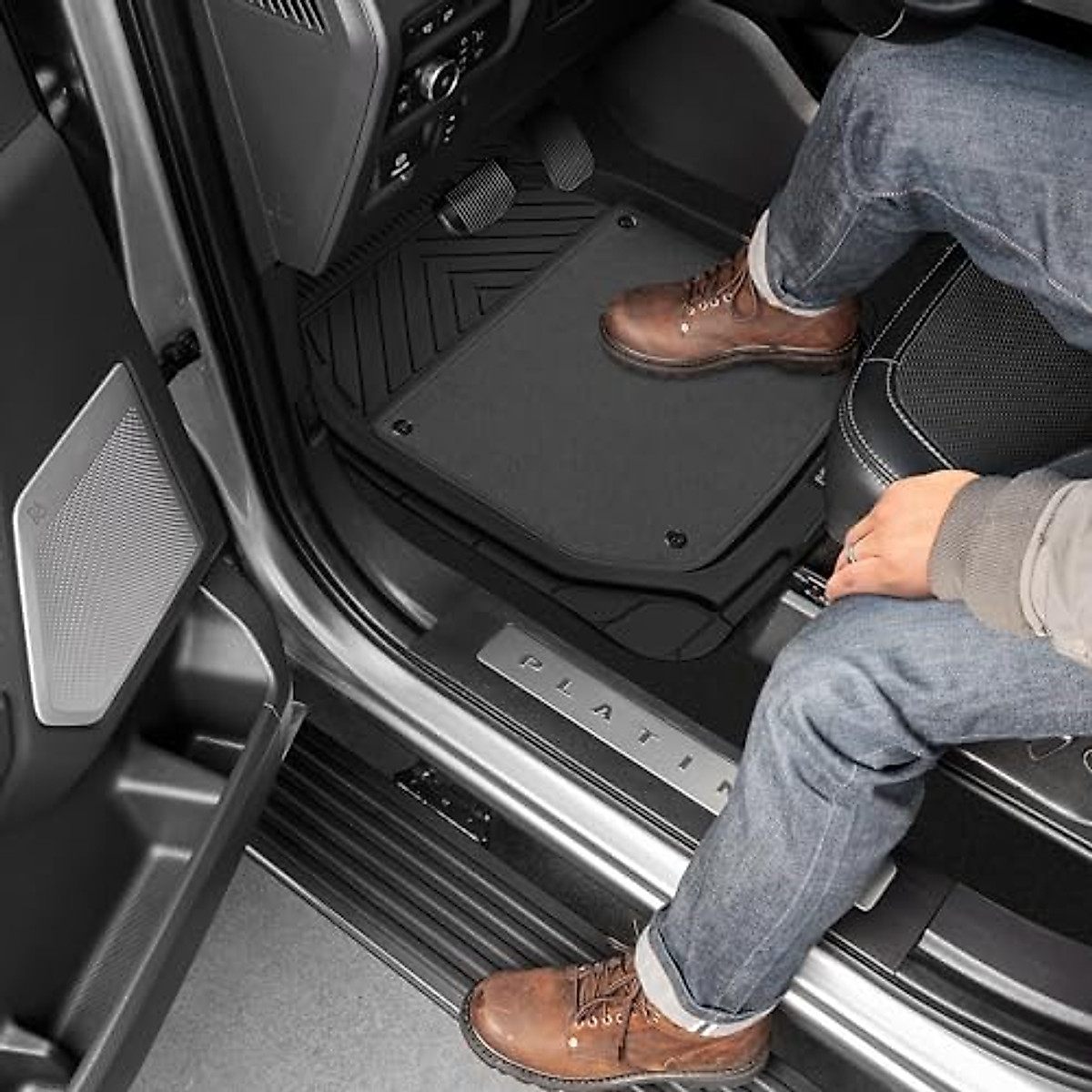 CAT® Detachable Deep Dish Car Floor Mats w/ Removable Carpet Liner - Universal Fit for SUVs Trucks Sedans Washable Easy-Clean Automotive Floor Liners Heavy Duty All Weather Non-Slip Comfort - Charcoal