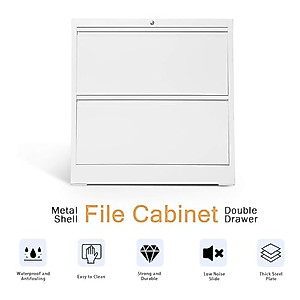 Aobabo 28.25 Inch Long Locking 2 Drawer Anti-Tilt Metal Office Storage Filing Cabinet with File Hanging Bar and 2 Keys, White