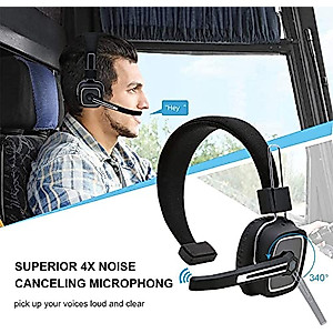 Electronic Home Truck Driver Bluetooth Headset/Office Headset with Microphone, BT 5.0 Wireless Over The Head Headset with Extra Boom Mic for Trucker,Truck Driver, Phones,Call Center, Skype, VoIP