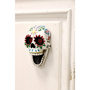 Ebros Gift Day of The Dead White Colorful Floral Exotic Mexican Sugar Skull Wall Mounted Bottle Opener Home And Kitchen Bar Accessory Figurine