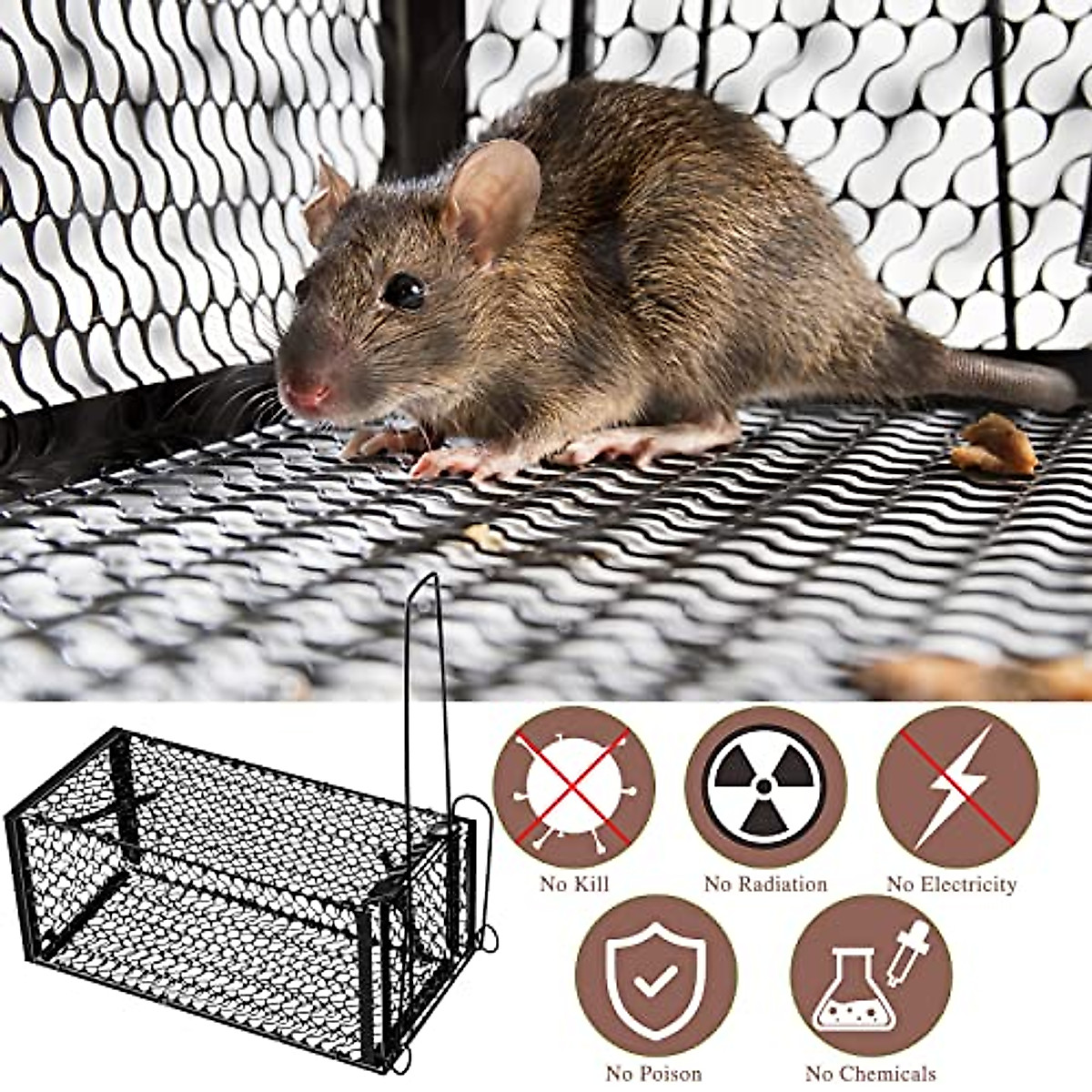 Humane Rat Trap Chipmunk Squirrel Rodent Trap Foldable Mouse Trap Small Live Animal Mouse Voles Hamsters Live Cage Rat Mouse Cage Trap for Mice Easy to Catch and Release, 9.4x4.7x4.7 Inches (4 Pcs)
