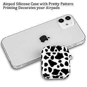 Airpod Case Soft Silicone Flexible Skin Cow Print, YOMPLOW Air pods Case Cover Earpod Case iPod Case for Apple AirPods 2&1 Cute for Girls Women with Keychain (Cow)