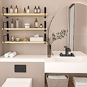 CTPNMCIN Floating Shelves Wall Mounted Set of 3, 24 Inch Natural Wood Wall Shelves for Bedroom/Bathroom/Living Room/Study/Kitchen…