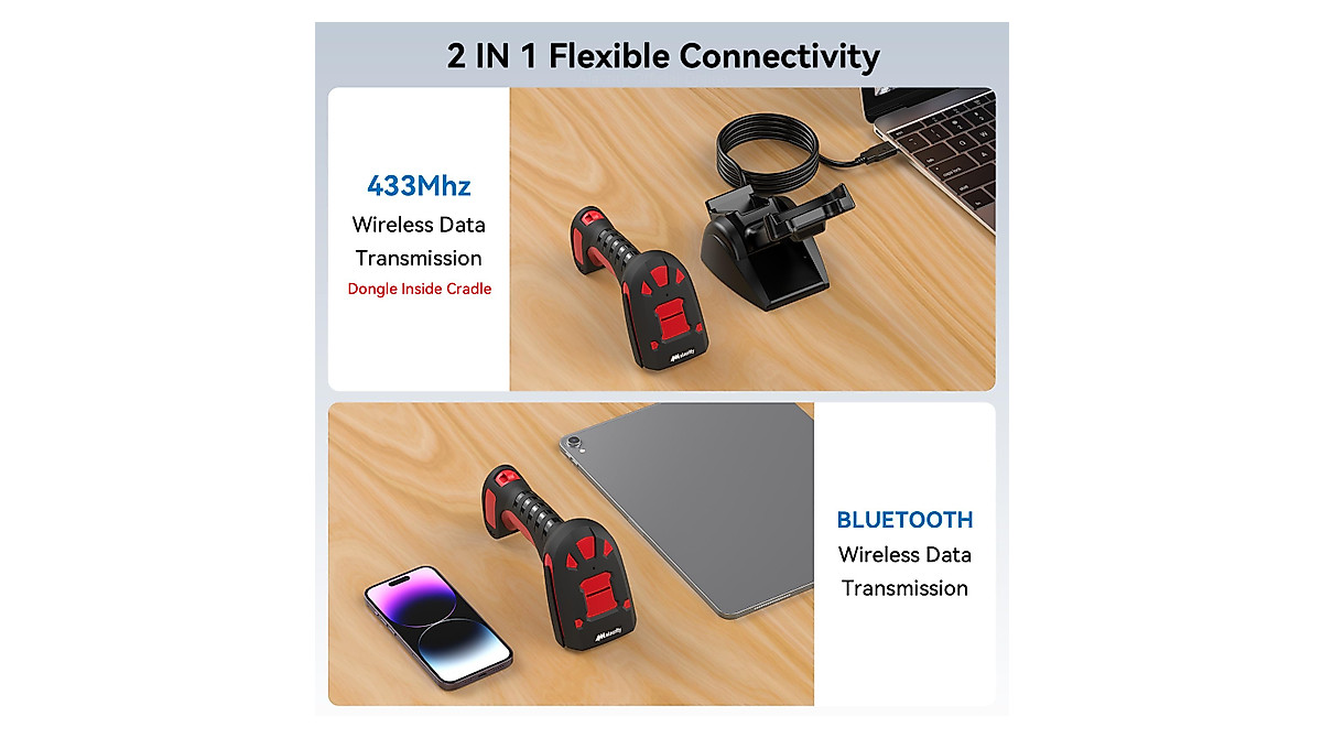 Alacrity Wireless Barcode Scanner with Long Range & Wireless Charging