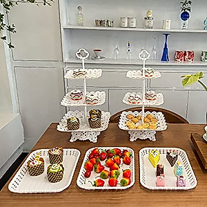 5 Pieces Dessert Stand Set Includes 2 Pack of 3-Tier Plastic Cupcake Stand & 3 Pack of Rectangle Serving Tray Reusable Platters Cupcake Holders for Wedding Baby Shower Tea Party Birthday Party