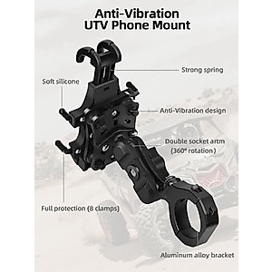 ZIDIYORUO Anti-Vibration UTV Phone Mount Heavy Duty, Full Protection UTV Phone Holder with Aluminum Bracket Fit for 1.75-2" Roll Cage, Adjustable UTV Cell Phone Holder Holds 4.7-7.1" Phones