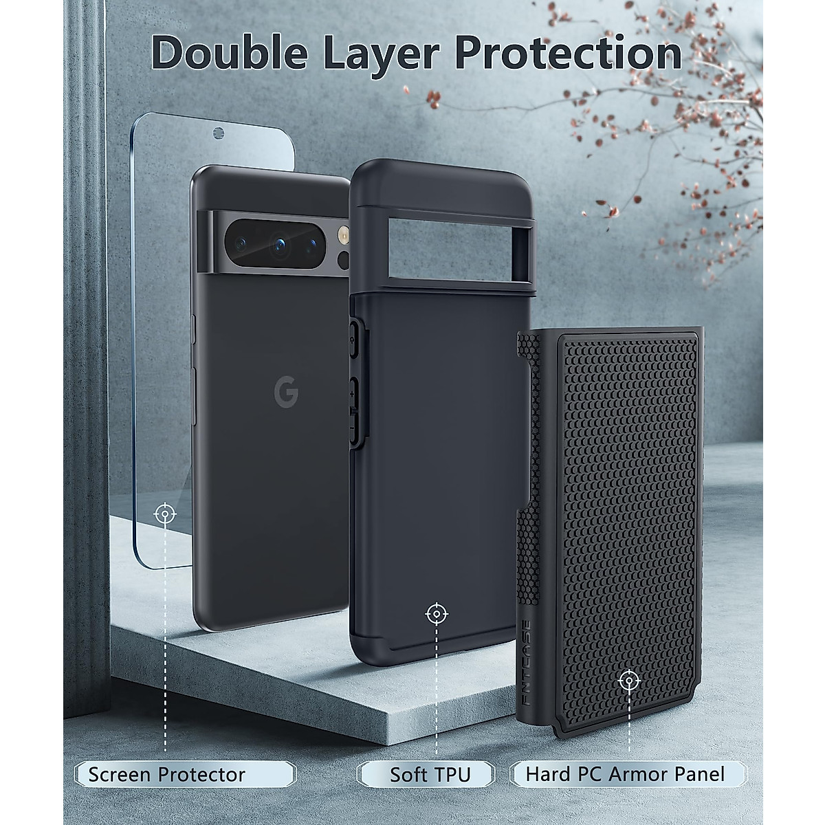 FNTCASE for Google Pixel 8-Pro Case: Pixel 8 Pro Dual Layer Shockproof Protective Phone Cover | Anti Slip Textured Back | Military Protection Bumper | Heavy Duty Rugged Tough Cell Case