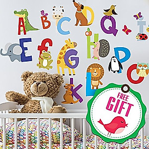 ABC Stickers Alphabet Decals - Animal Alphabet Wall Decals - Classroom Wall Decals - ABC Wall Decals - Wall Letters Stickers - Wall Stickers for Kids ABC Letters - [Gift Included]!