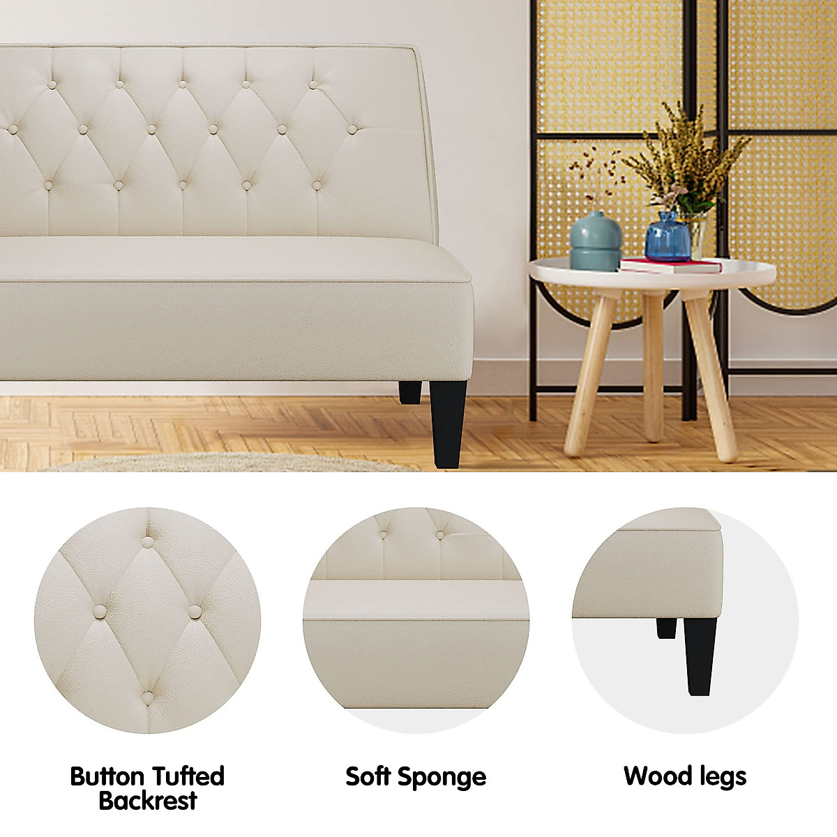 annjoe Button Tufted Loveseat Settee Upholstered Sofa Backrest Buckle Couch Banquette Bench for Dining Room Living Room Bedroom Funiture